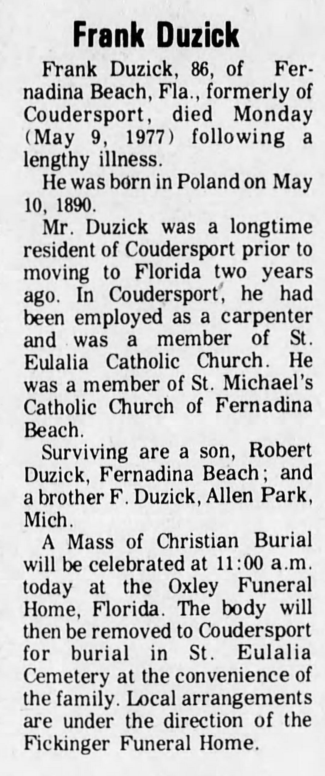 Frank Duzick – The Dusick Family