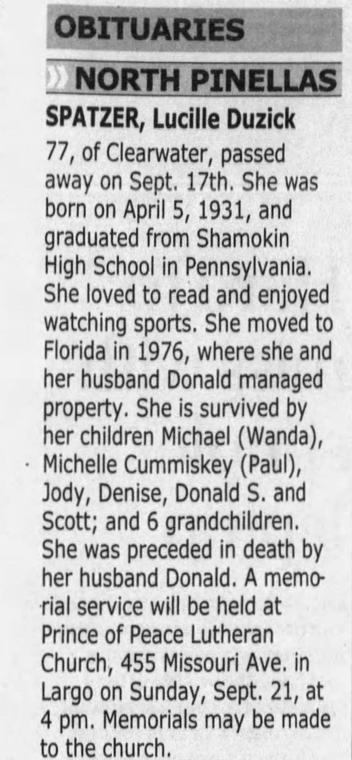 Lucille Duzick Spatzer – The Dusick Family