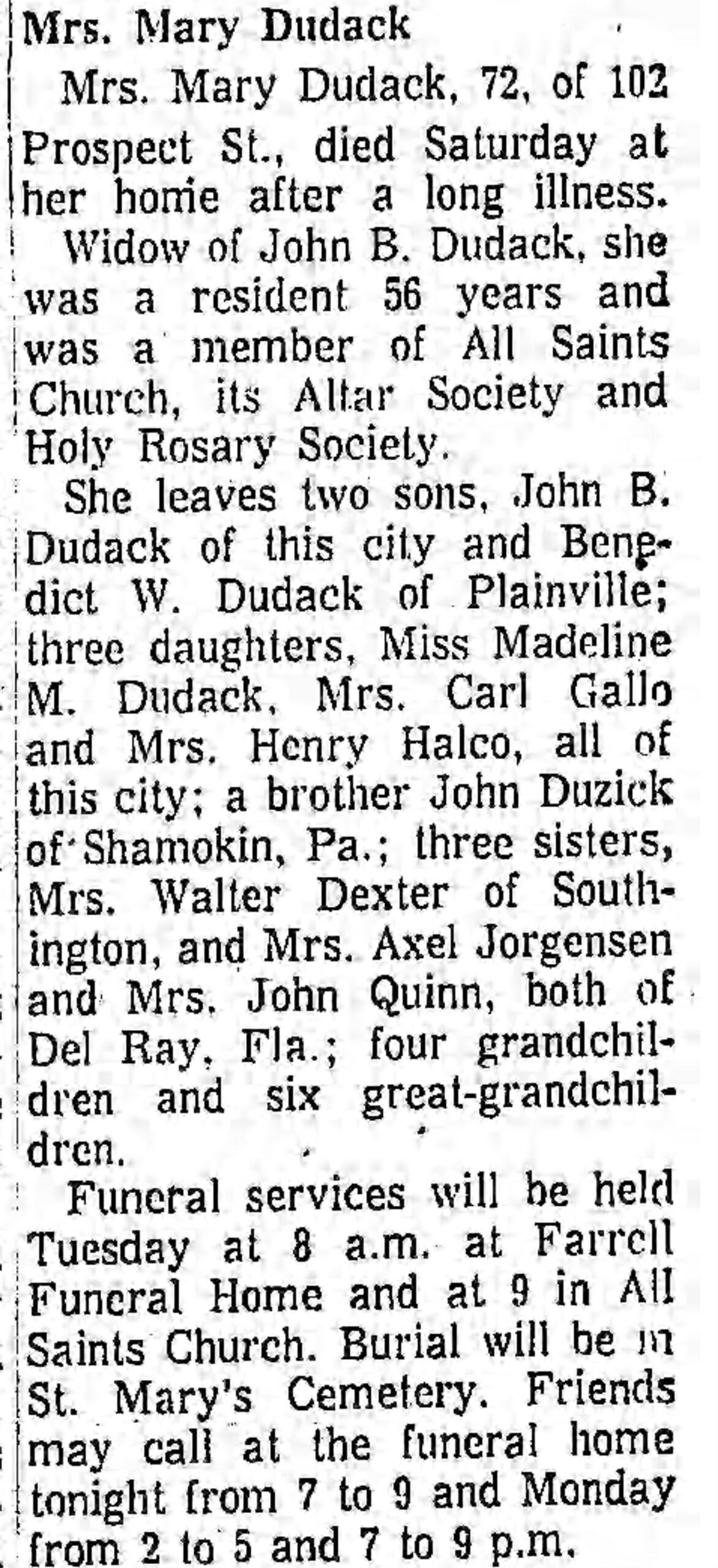 Mary Duzick Dudack(Dudak) – The Dusick Family