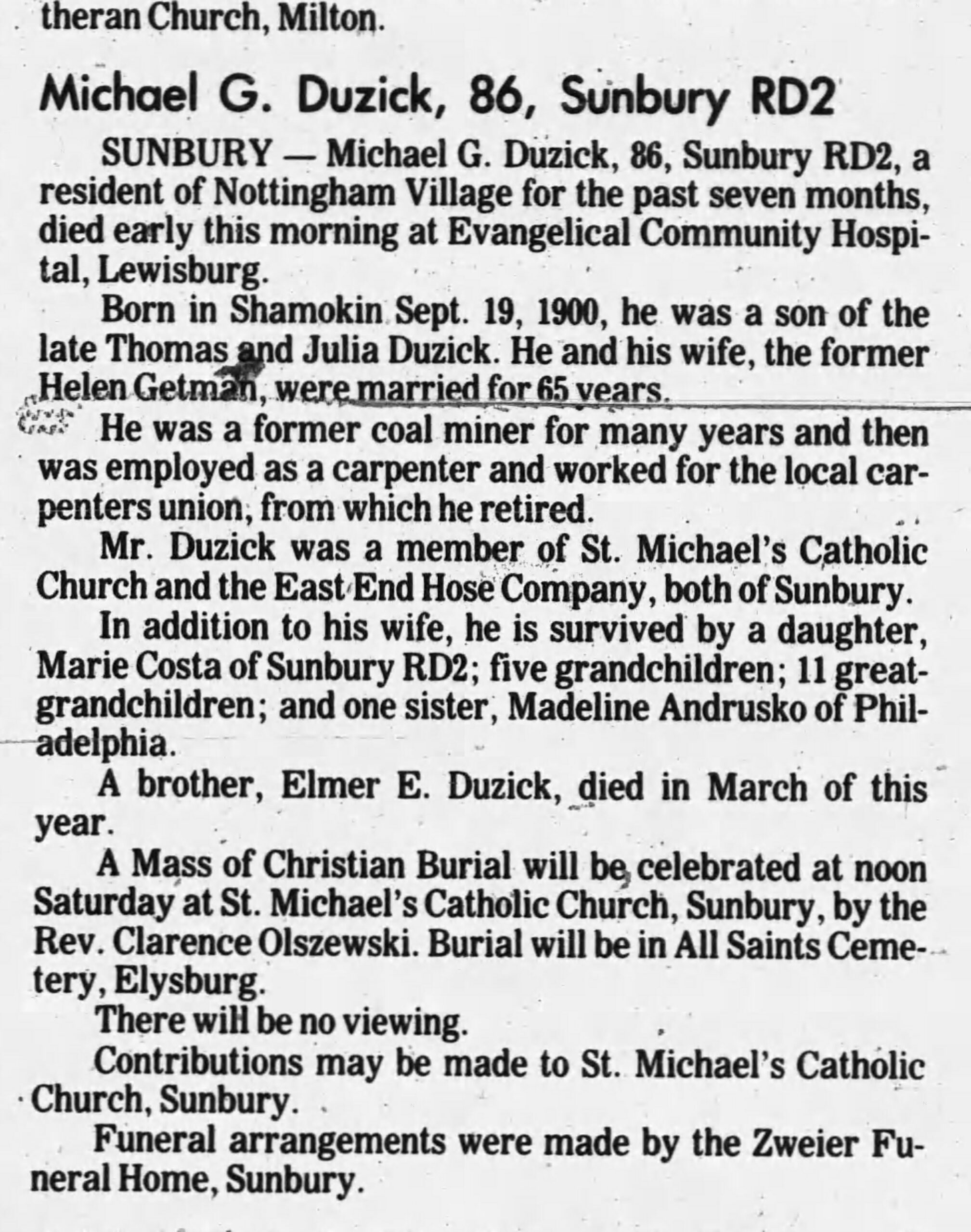 Michael Gerald Duzick – The Dusick Family