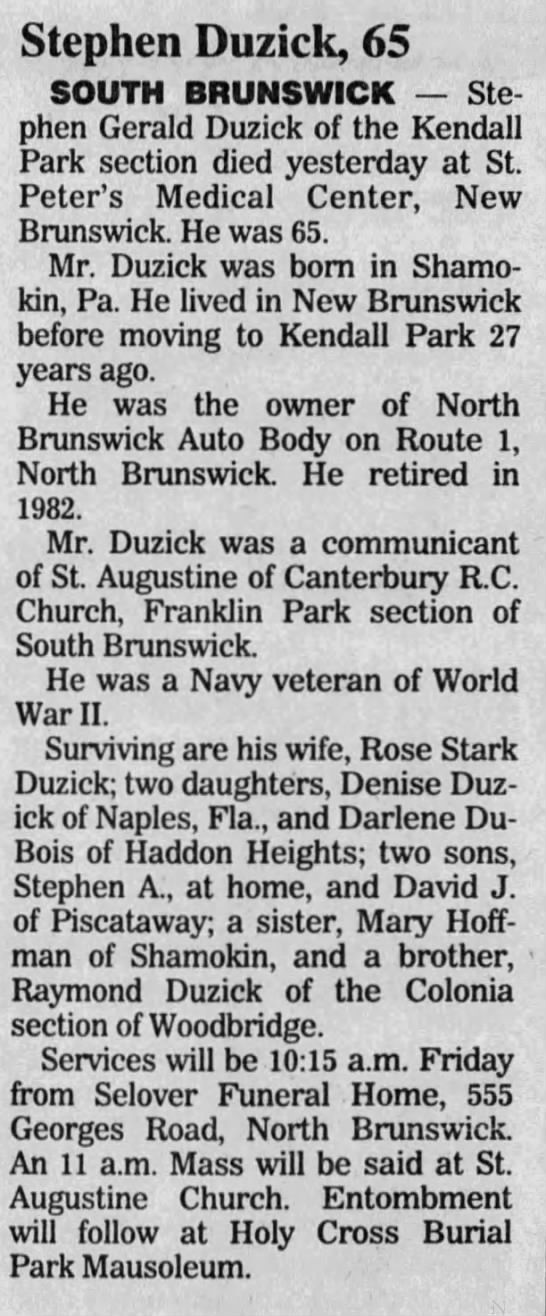 Stephen Gerald Duzick – The Dusick Family