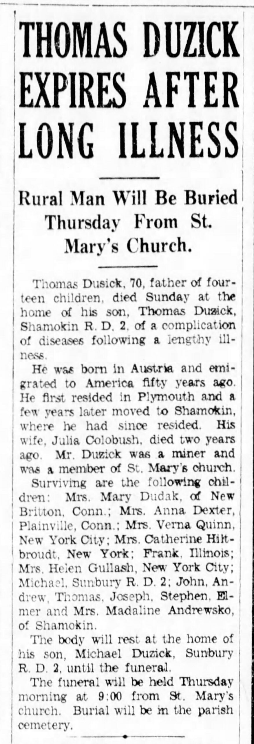 Thomas John Dudzik – The Dusick Family